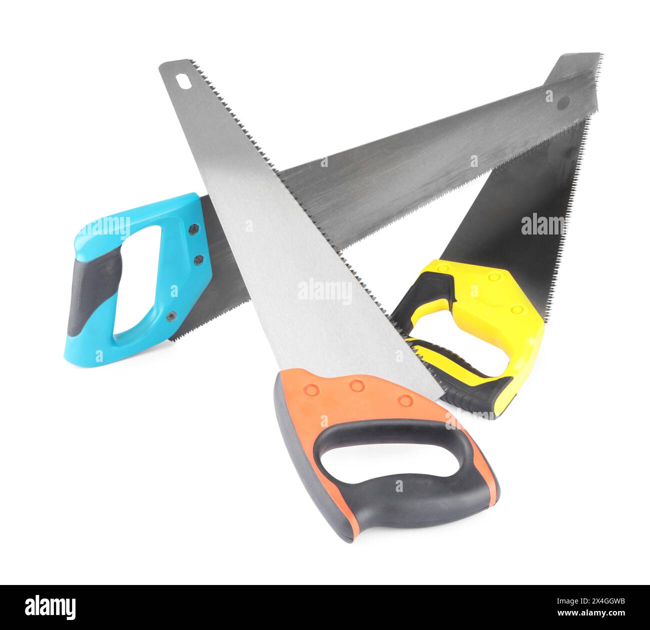 Saws with colorful handles isolated on white Stock Photo - Alamy
