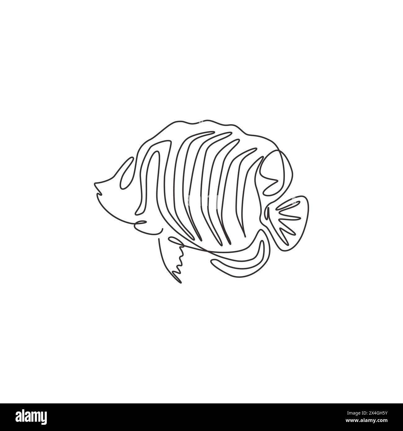 One continuous line drawing of cute regal angelfish for company logo ...
