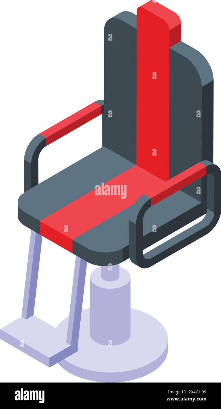 New barber chair icon isometric vector. Red line design. Modern service ...