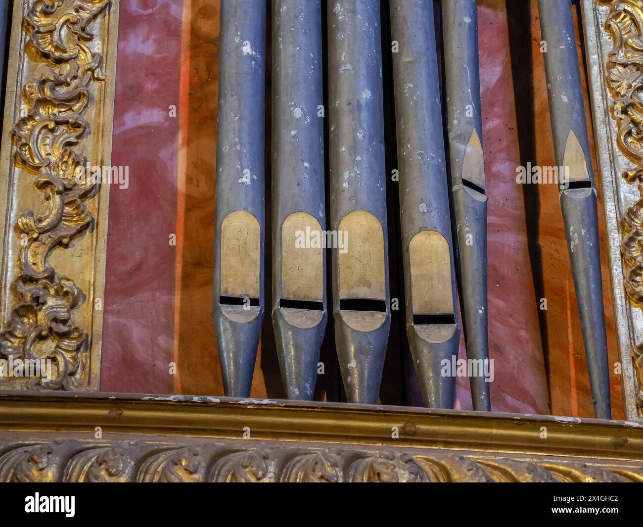 AVEIRO, PORTUGAL - APRIL 25 2024 old pipe organ in the church of City ...