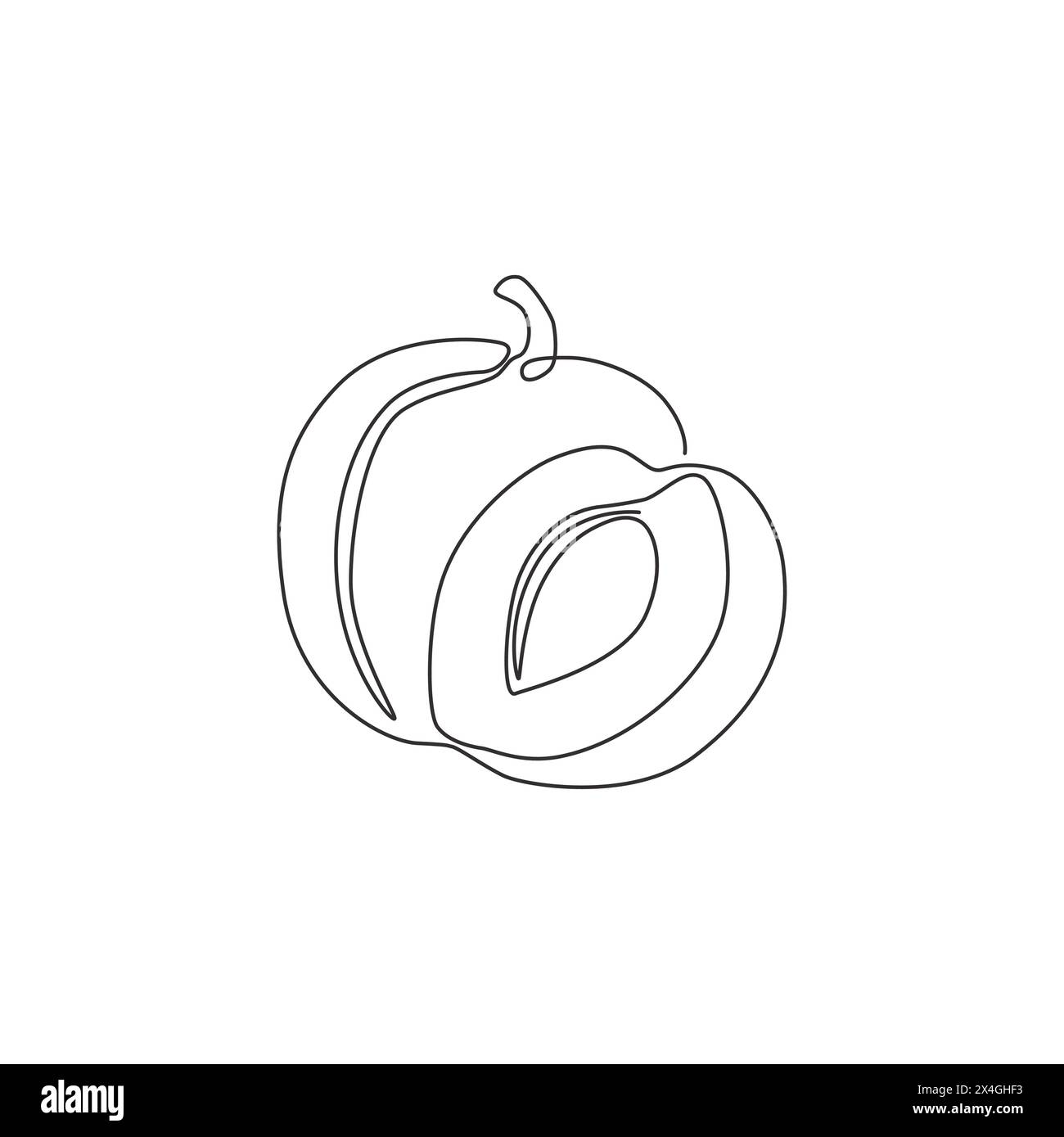 One continuous line drawing of whole and sliced healthy organic plum ...