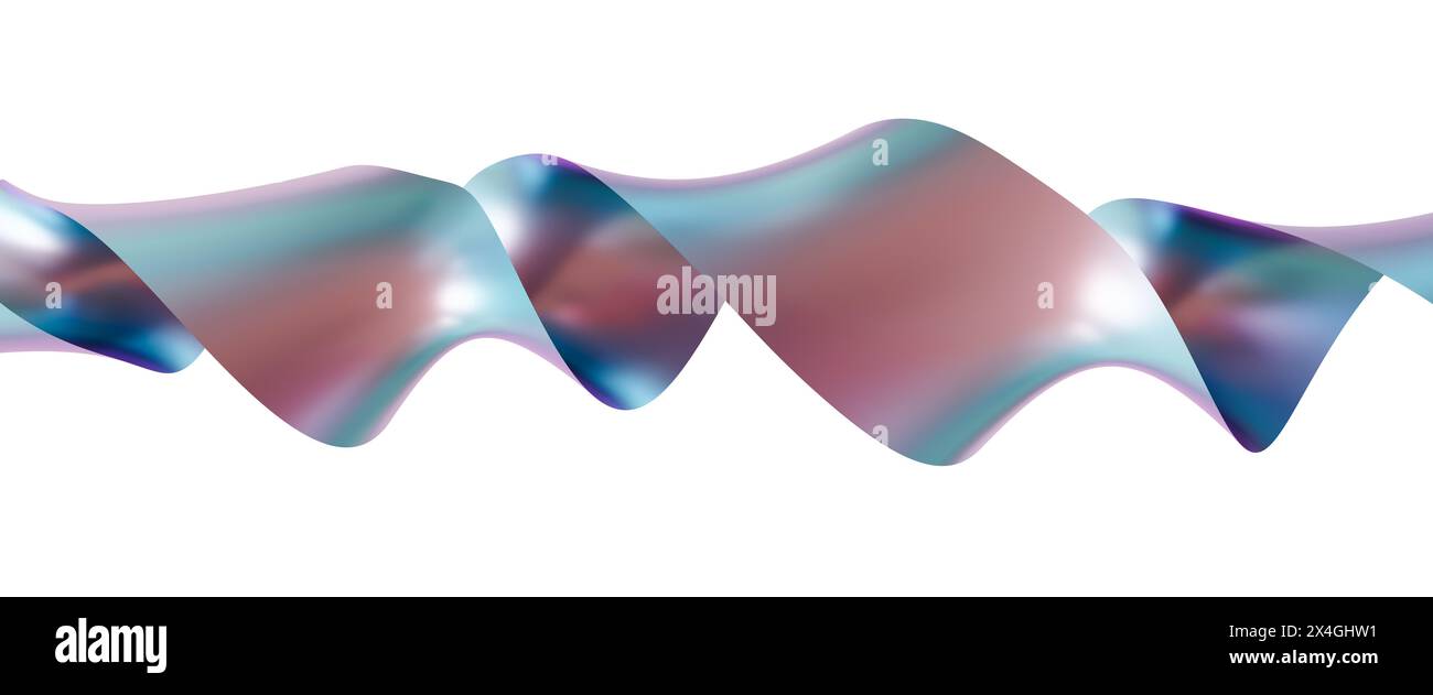 Holographic 3D ribbon isolated on white background. Metallic ...