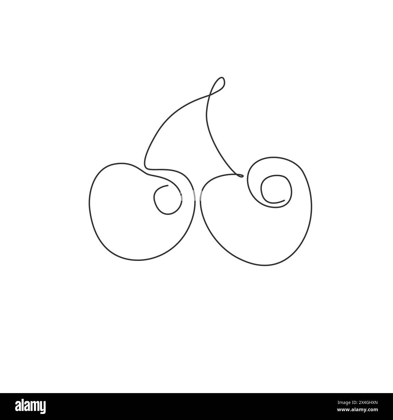 Single continuous line drawing of whole healthy organic cherries for ...