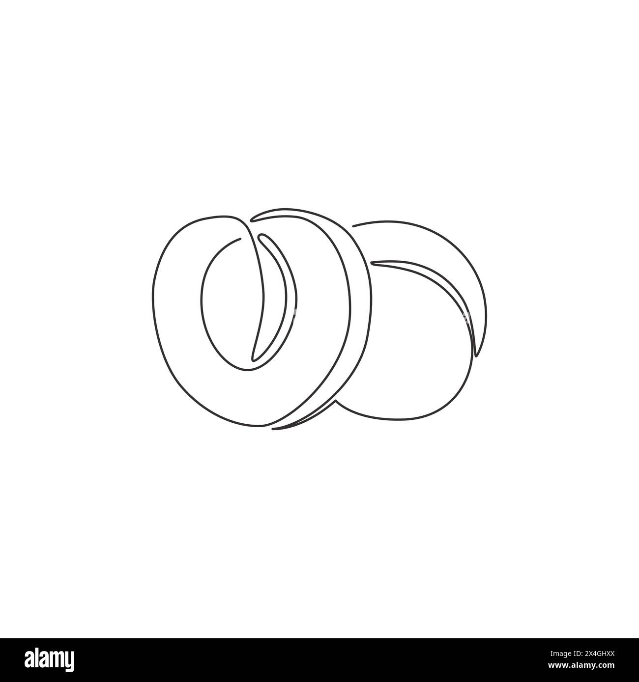 Single continuous line drawing of whole and sliced healthy organic plum ...