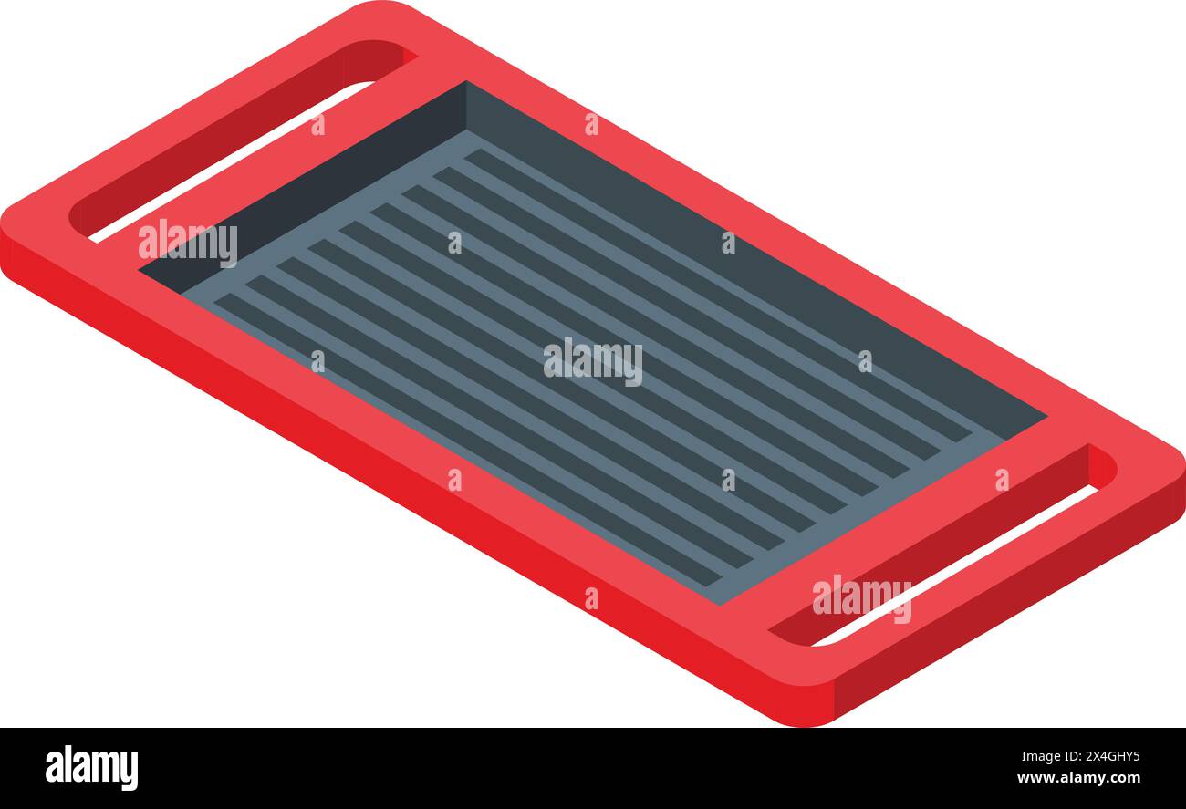 Handle wide pan red color icon isometric vector. Gourmet tool. Deep ...