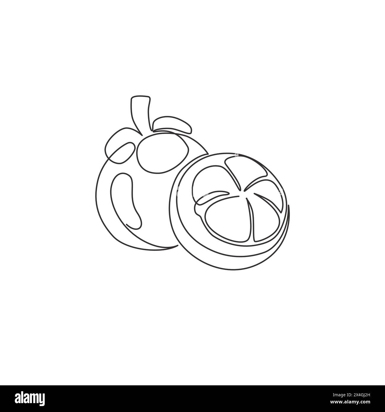 One single line drawing whole and half sliced healthy organic ...