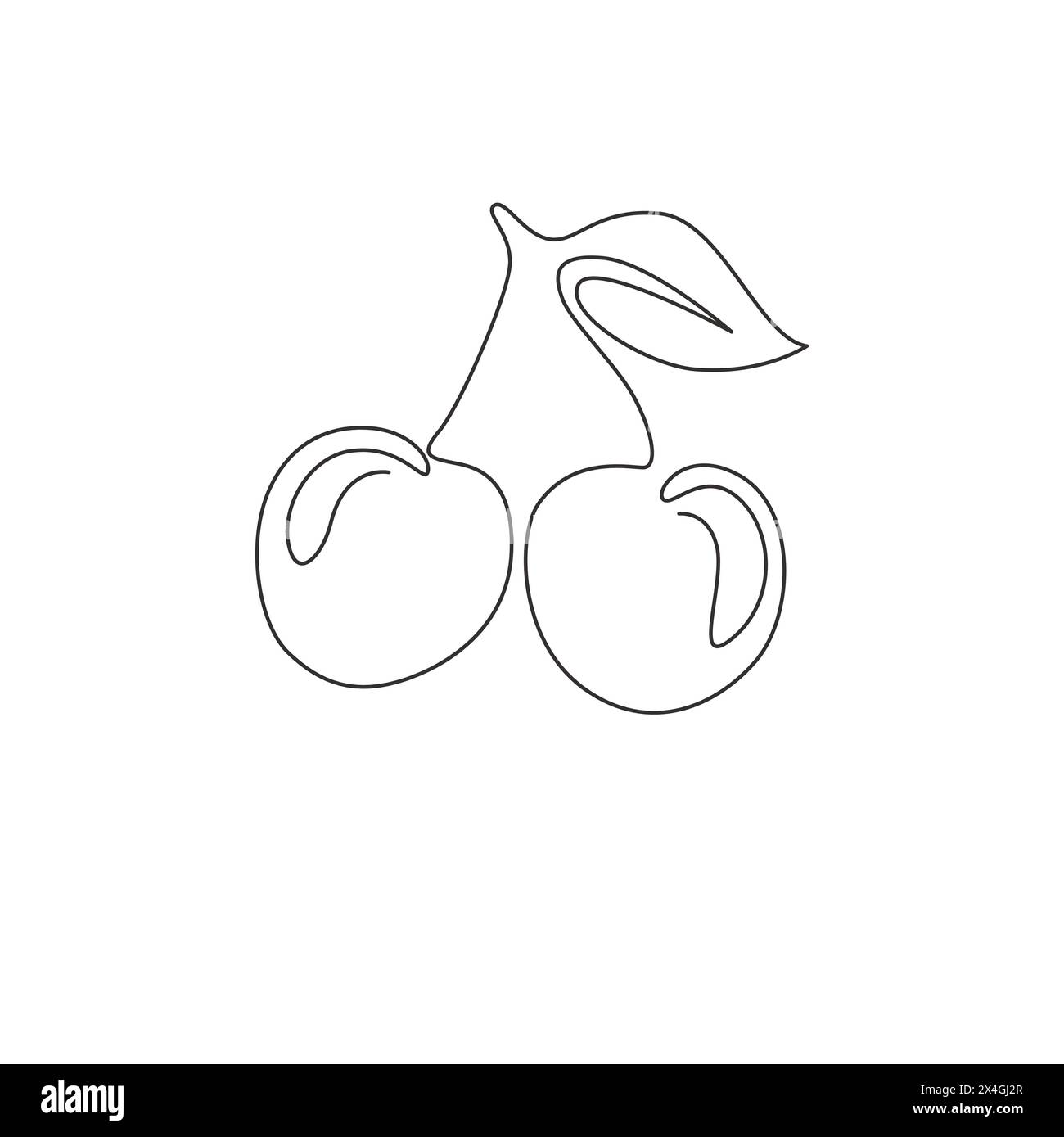 One continuous line drawing of whole healthy organic cherries for ...