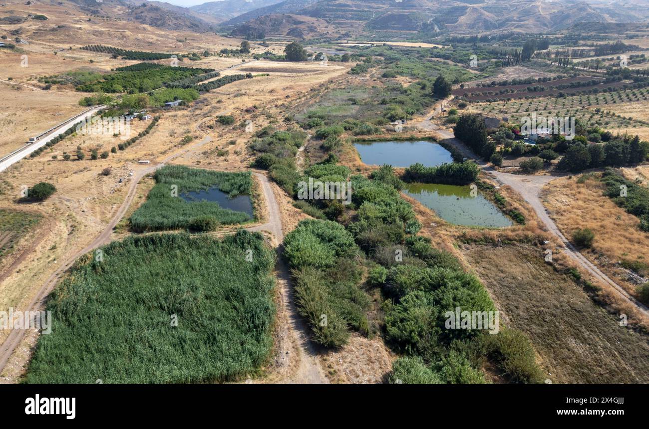 Aerial view of the irrigation pools in the Ezousa Valley at Agia ...