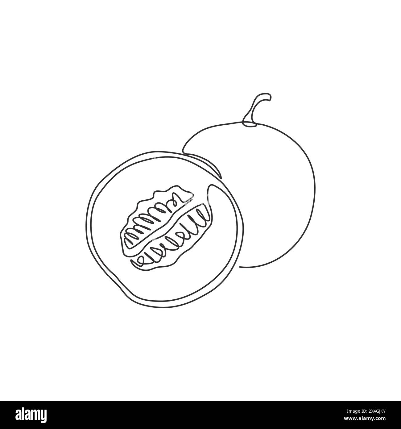 One continuous line drawing of whole and half sliced healthy organic ...