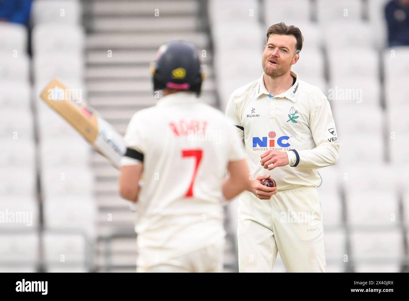 Dan Moriarty of Yorkshire reacts during the Vitality County ...