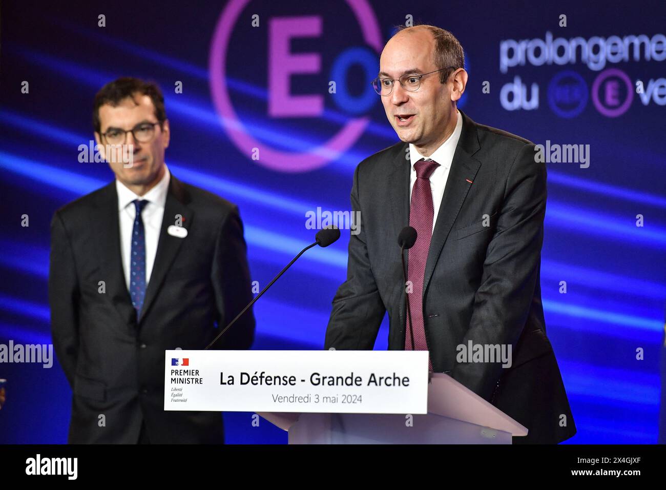 Paris, France. 03rd May, 2024. Chairman and CEO of SNCF Réseau Matthieu ...