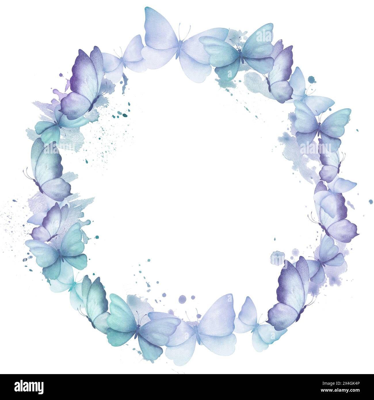 Butterflies. Watercolor circle wreath or frame with illustration of ...