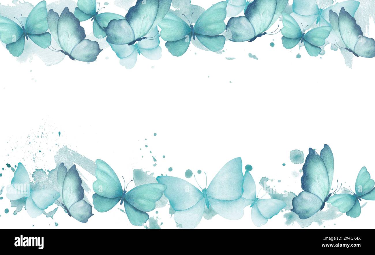 Butterflies. Watercolor rectangular frame or banner with illustration ...