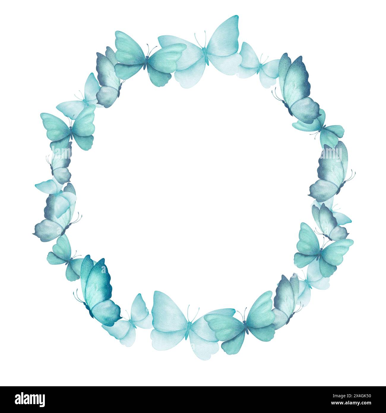 Butterflies. Watercolor circle wreath or frame with illustration of ...