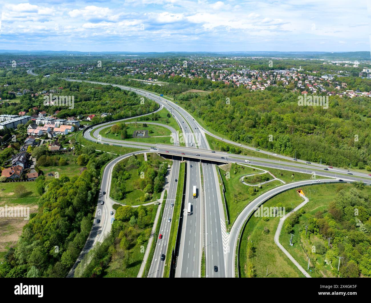 Krakow, Poland. Highway multilevel spaghetti junction on A4 ...