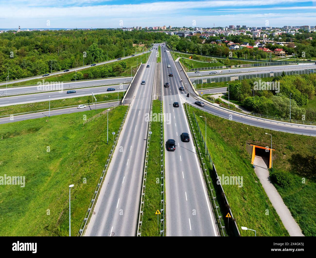 City highway multilevel crossroad with A4 motorway in Krakow, Poland ...