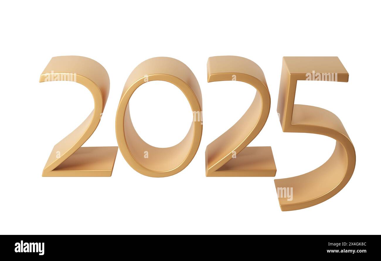 Golden Happy New Year 2025. 3d Christmas number design for poster ...