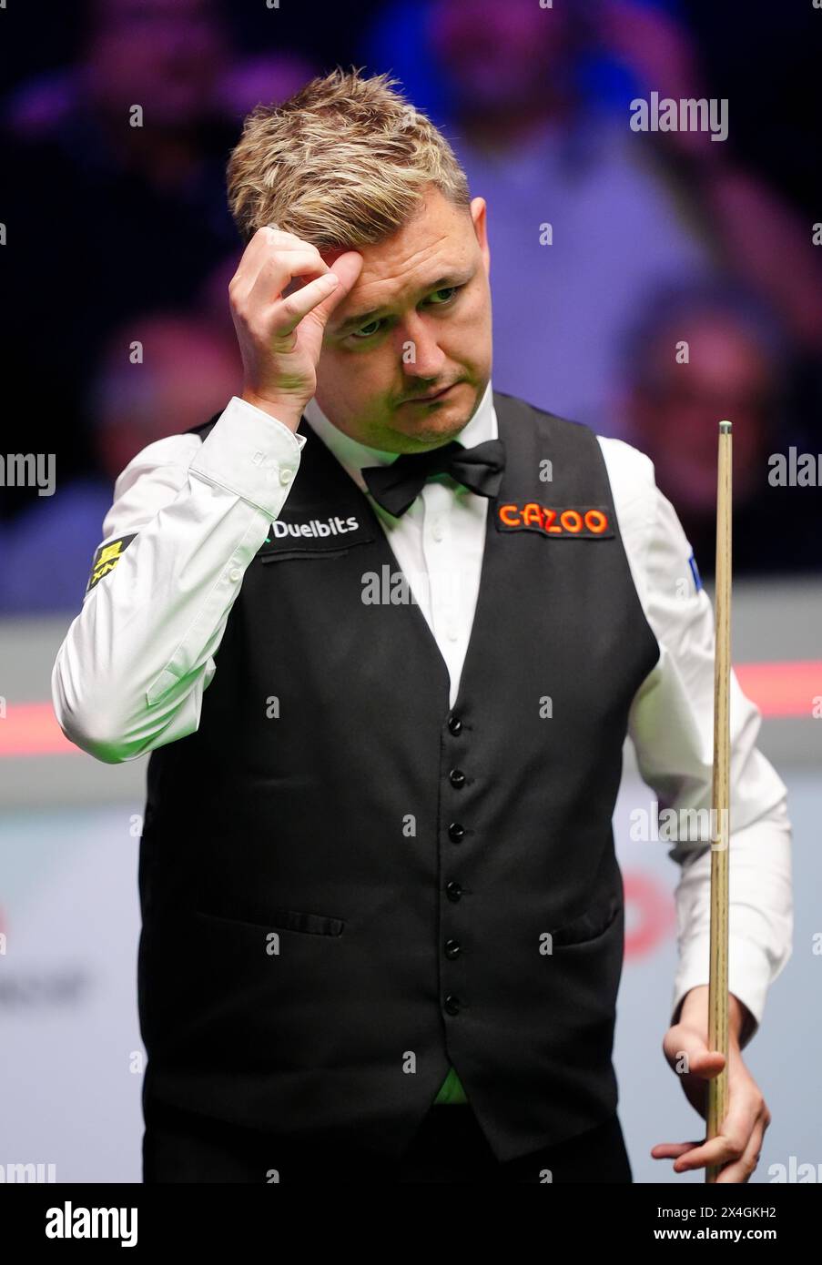 Kyren Wilson reacts during their semi-final match against David Gilbert ...