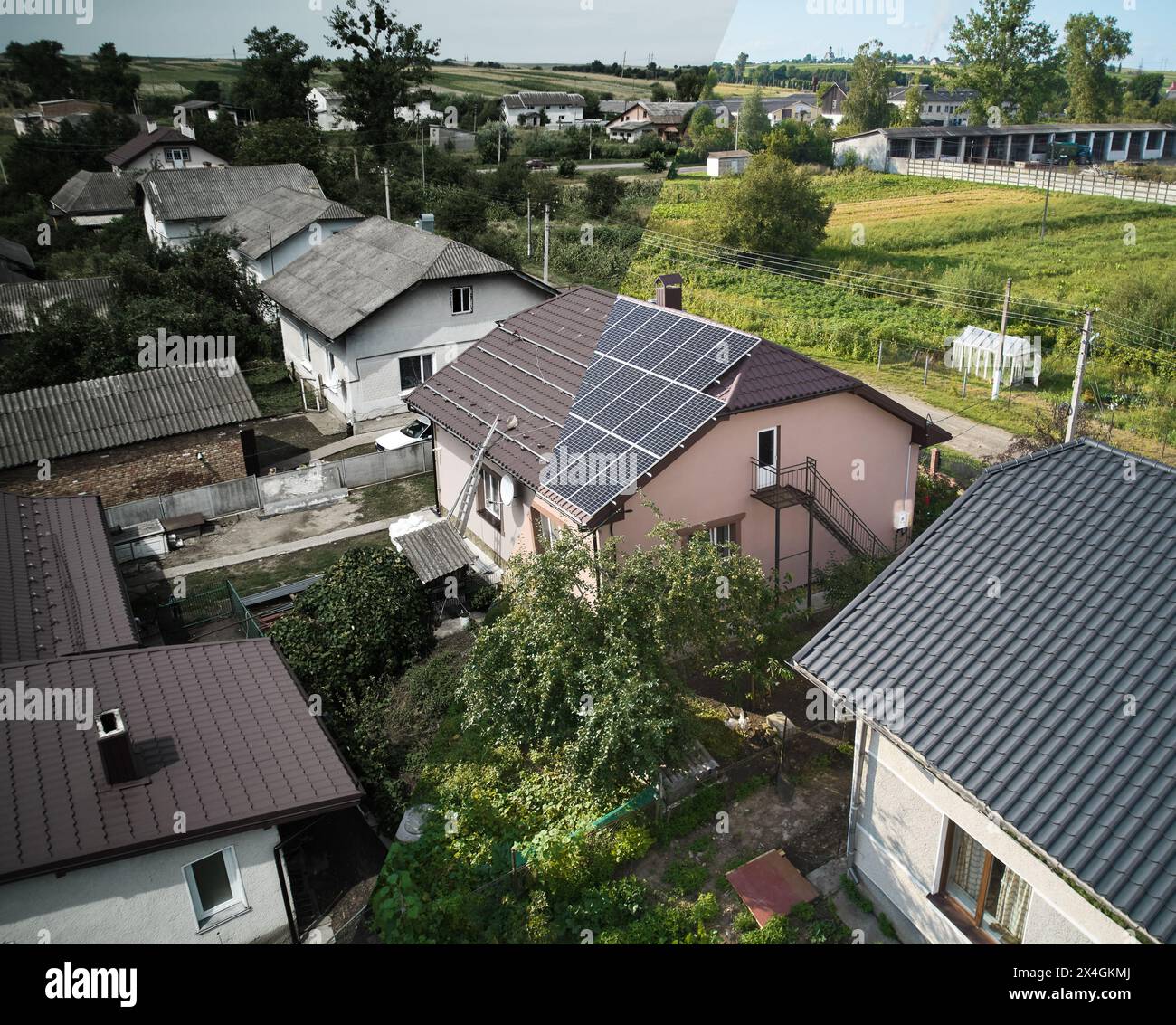 Collage of photos of installation and ready solar panels on the roof of ...