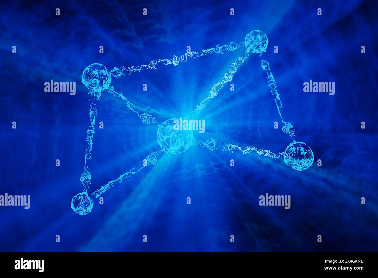 Neon Glowing Spherical Nodes With Abstract Dotted Pattern Connecting Each Others Computer