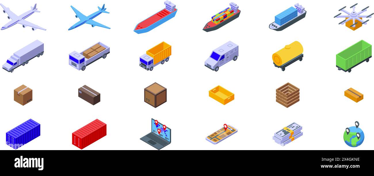 Airplane transport logistics icons set isometric vector. Vehicle ...