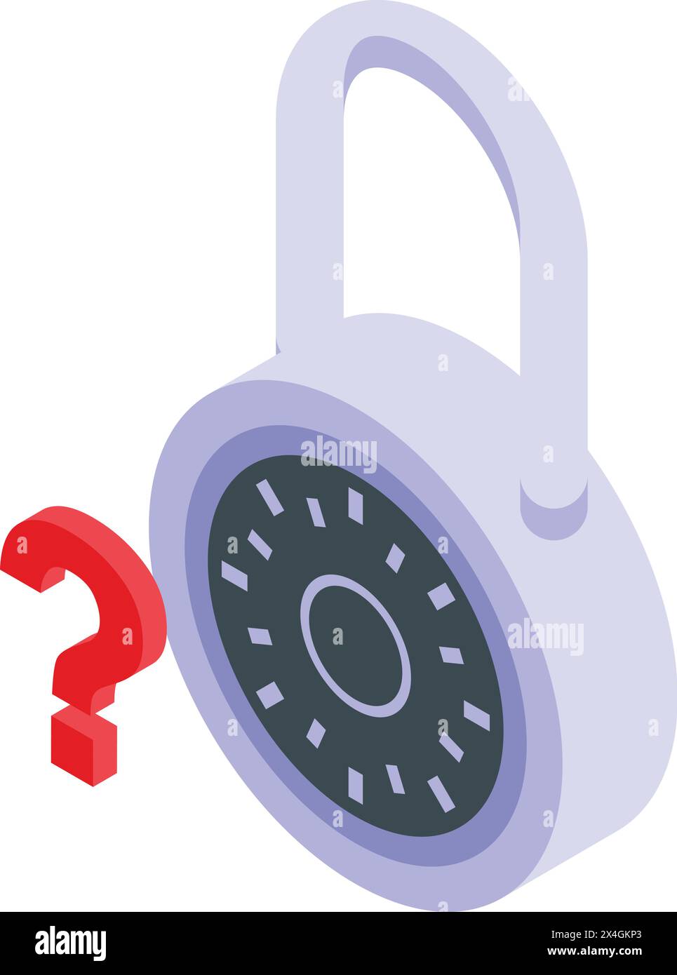 Question mark padlock icon isometric vector. Two steps authentication. Access password failure ...