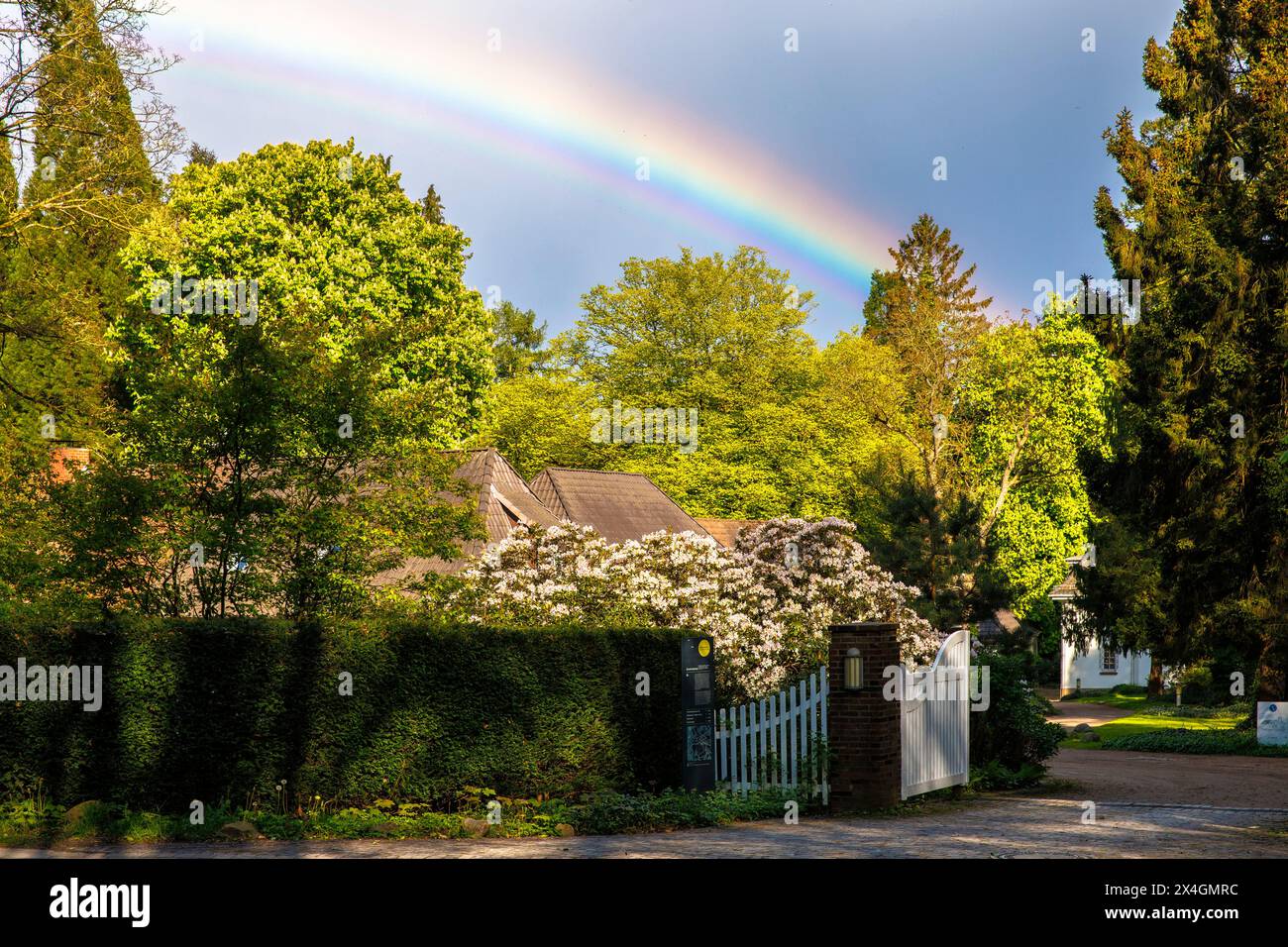 rainbow over the park of the Diedrichshof in Worpswede, Lower Saxony ...