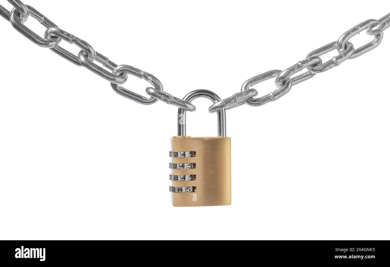 Steel combination padlock and chain isolated on white Stock Photo - Alamy
