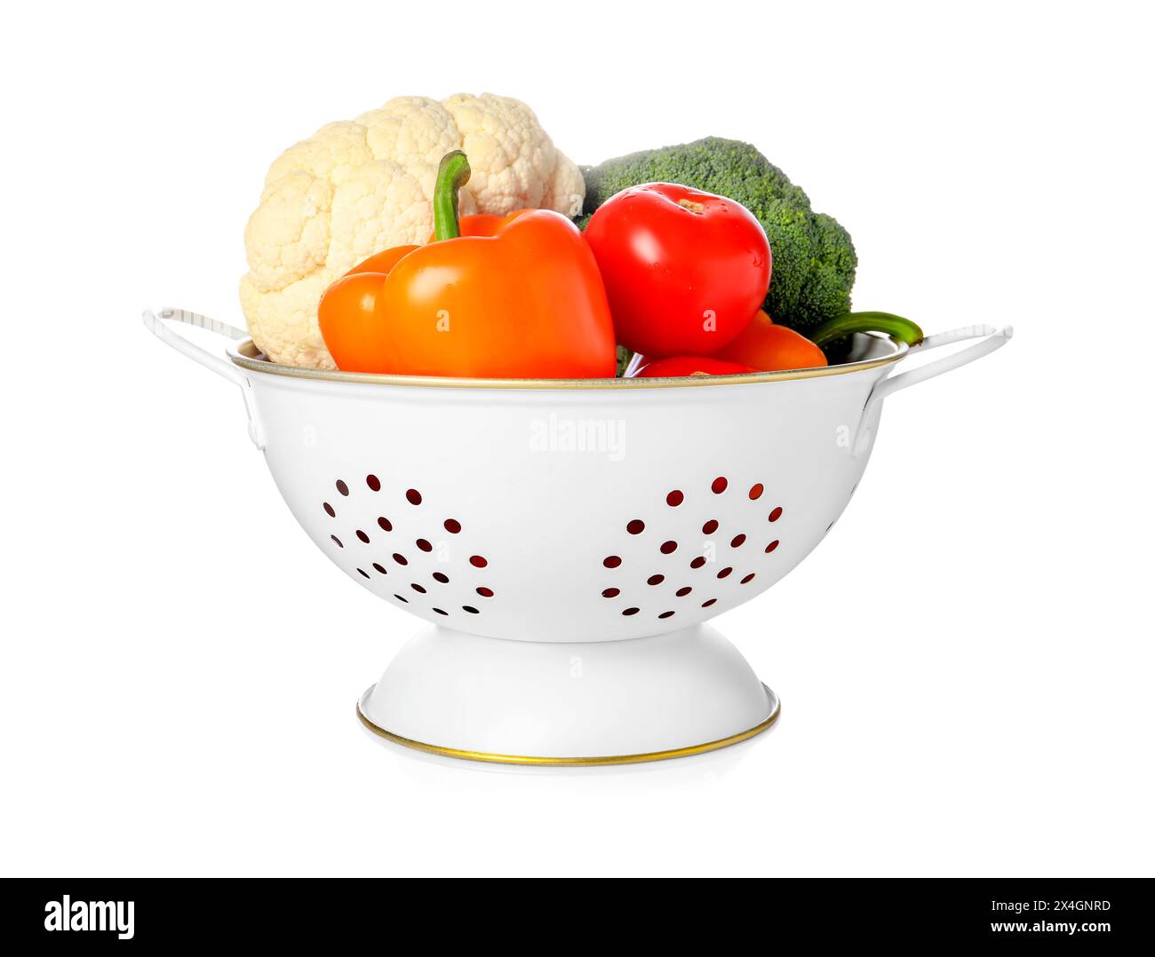 Colander with fresh vegetables isolated on white Stock Photo - Alamy