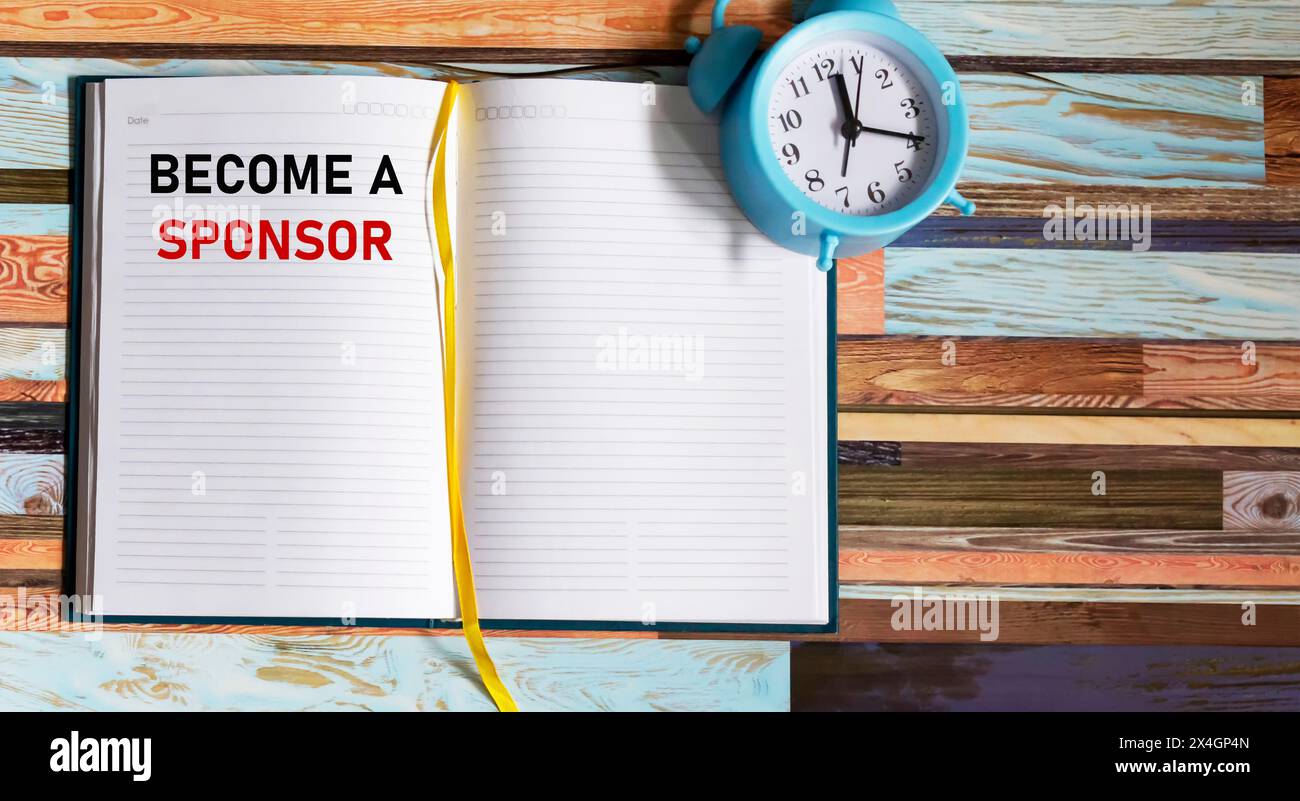 Become a sponsor of a note in a notebook with a clock on a vintage ...