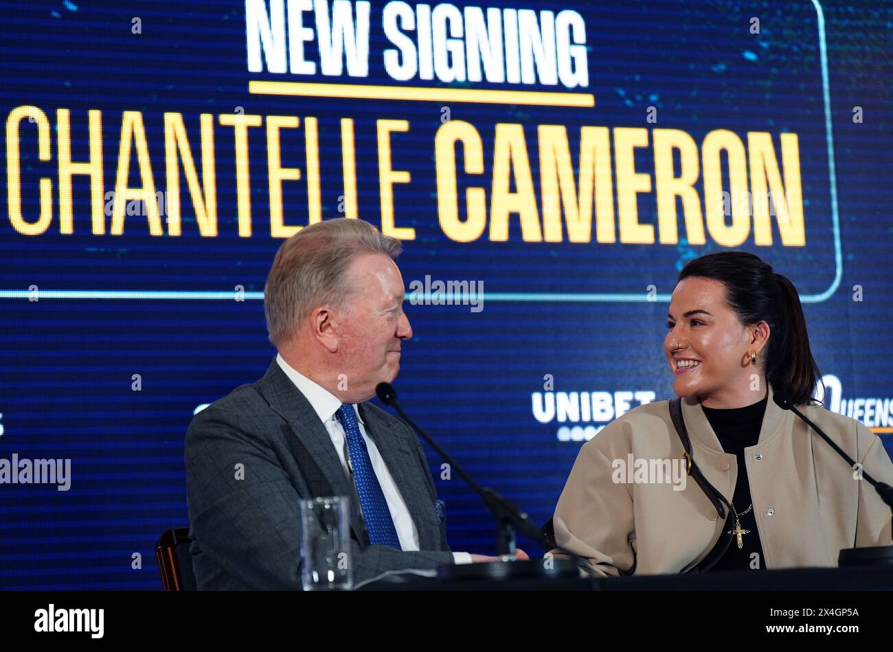 Promoter Frank Warren with Chantelle Cameron during a press conference ...