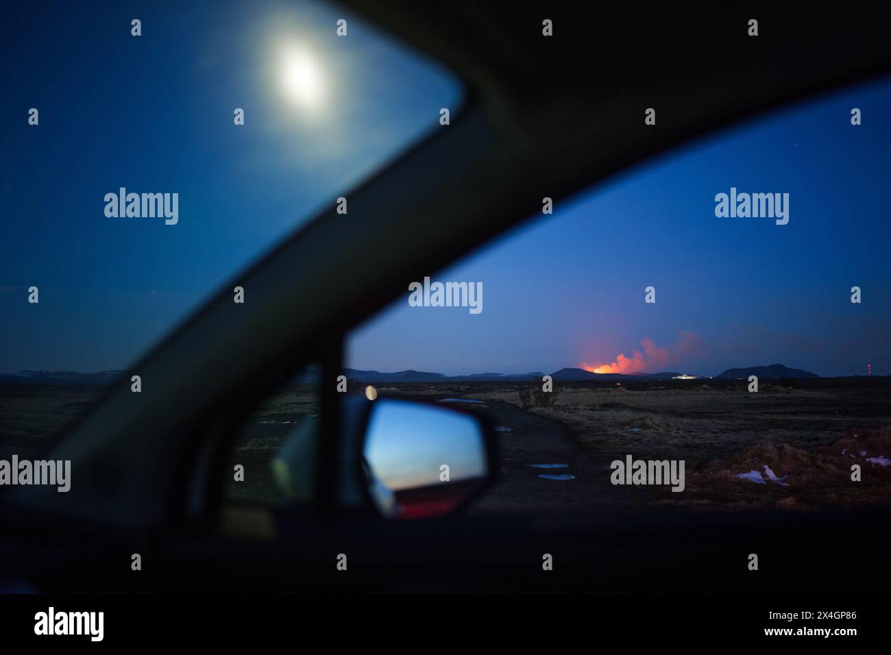 Car Passenger View towards Volcanic Eruption at Grindavik in Iceland ...