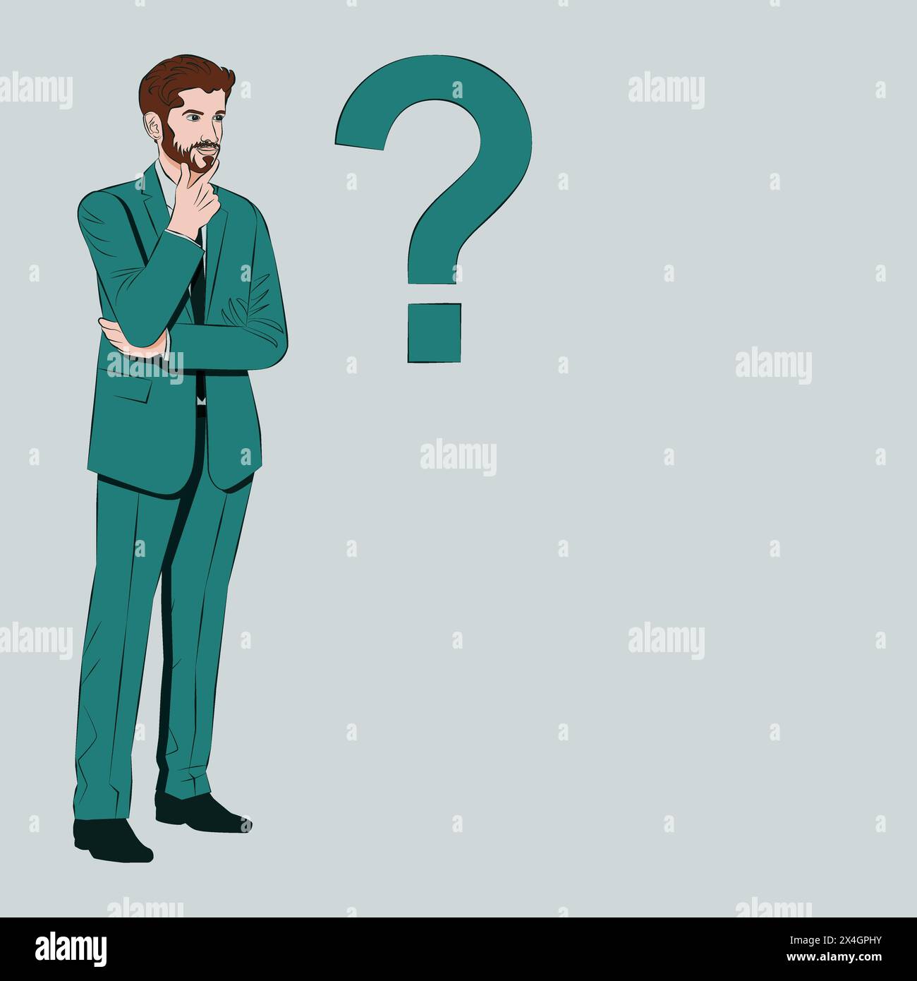 A man thinks about problems and questions during the decision-making ...