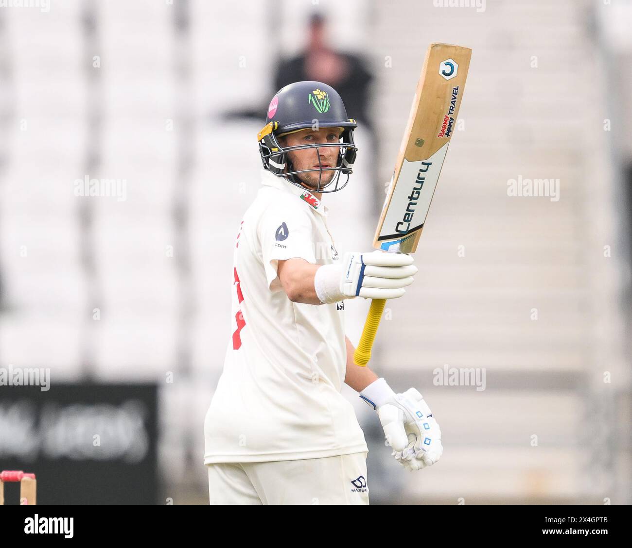 Billy Root of Glamorgan celebrates a half century (50 runs) during the ...