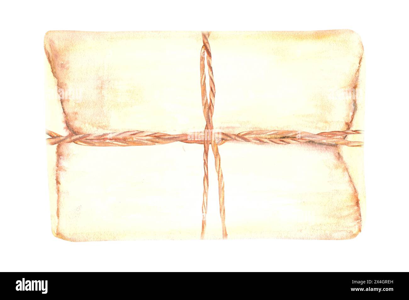 Watercolor retro envelope a letter tied with twine. Vintage postal ...