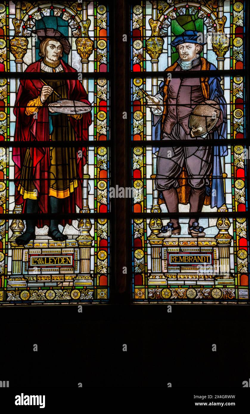 Lucas van Leyden and Rembrant stained glass window depicting the "Art ...