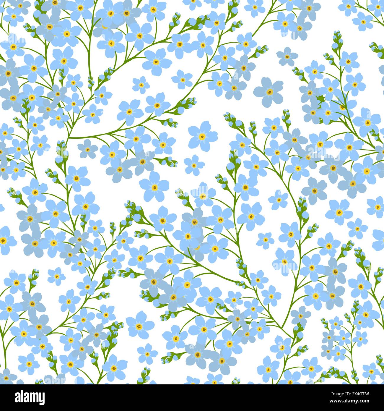 Seamless pattern of blue forget-me-nots. Hand drawing. Not AI. Vector ...