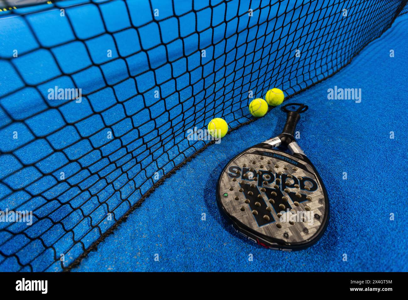 Kyiv, Ukraine, April 18, 2024. Black professional paddle tennis racket ...