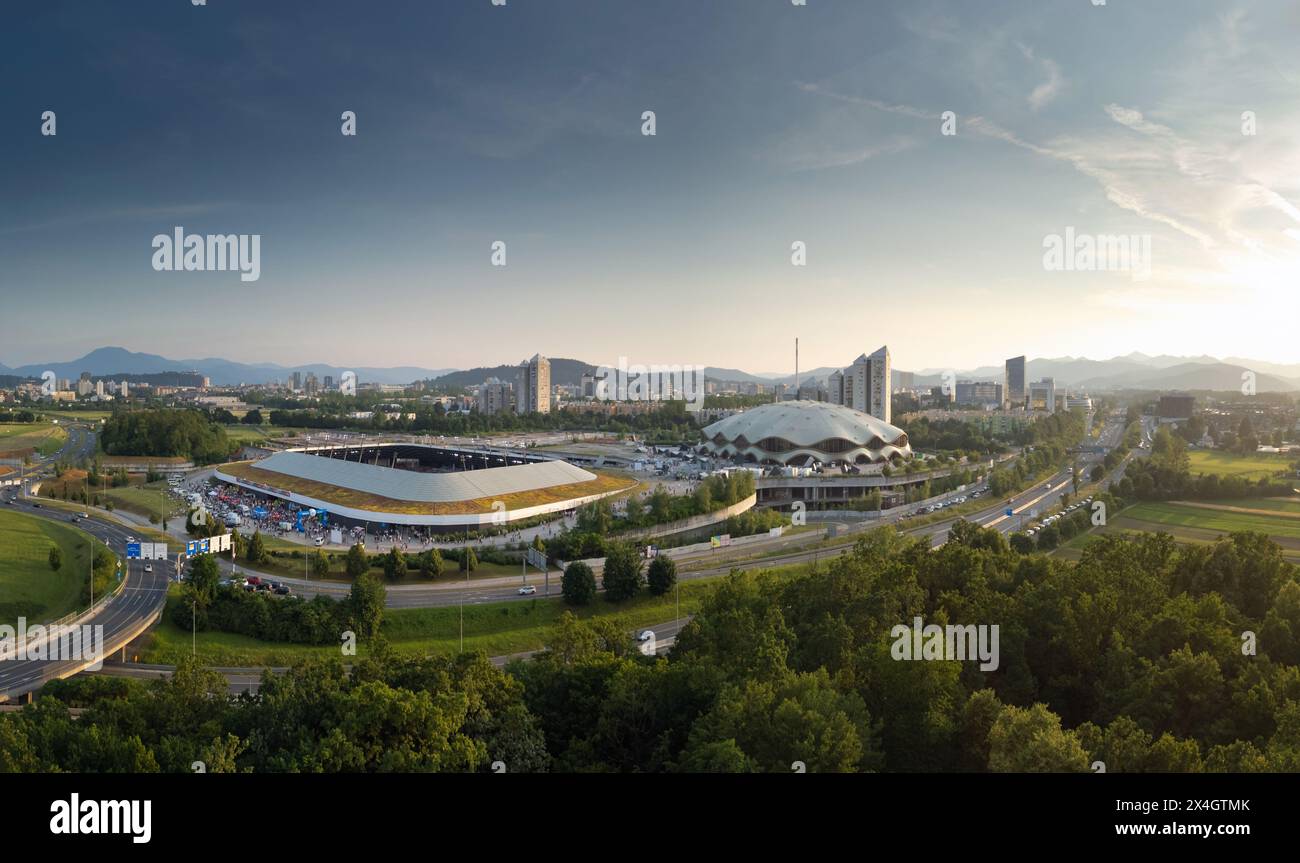 Spectacular scenery of the football stadium in Ljubljana, Slovenia at ...