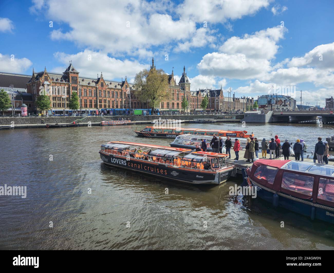 Amsterdam Netherlands 21 April 2024 A group of boats peacefully float ...