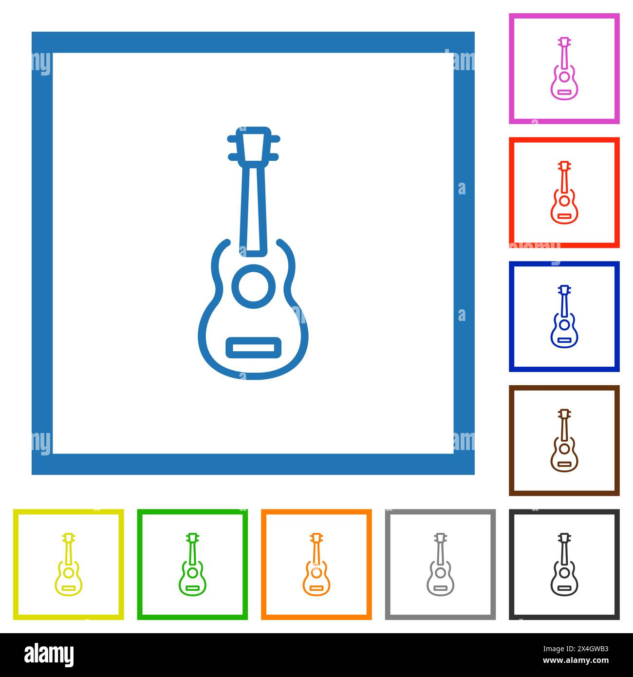 Electric guitar outline flat color icons in square frames on white ...
