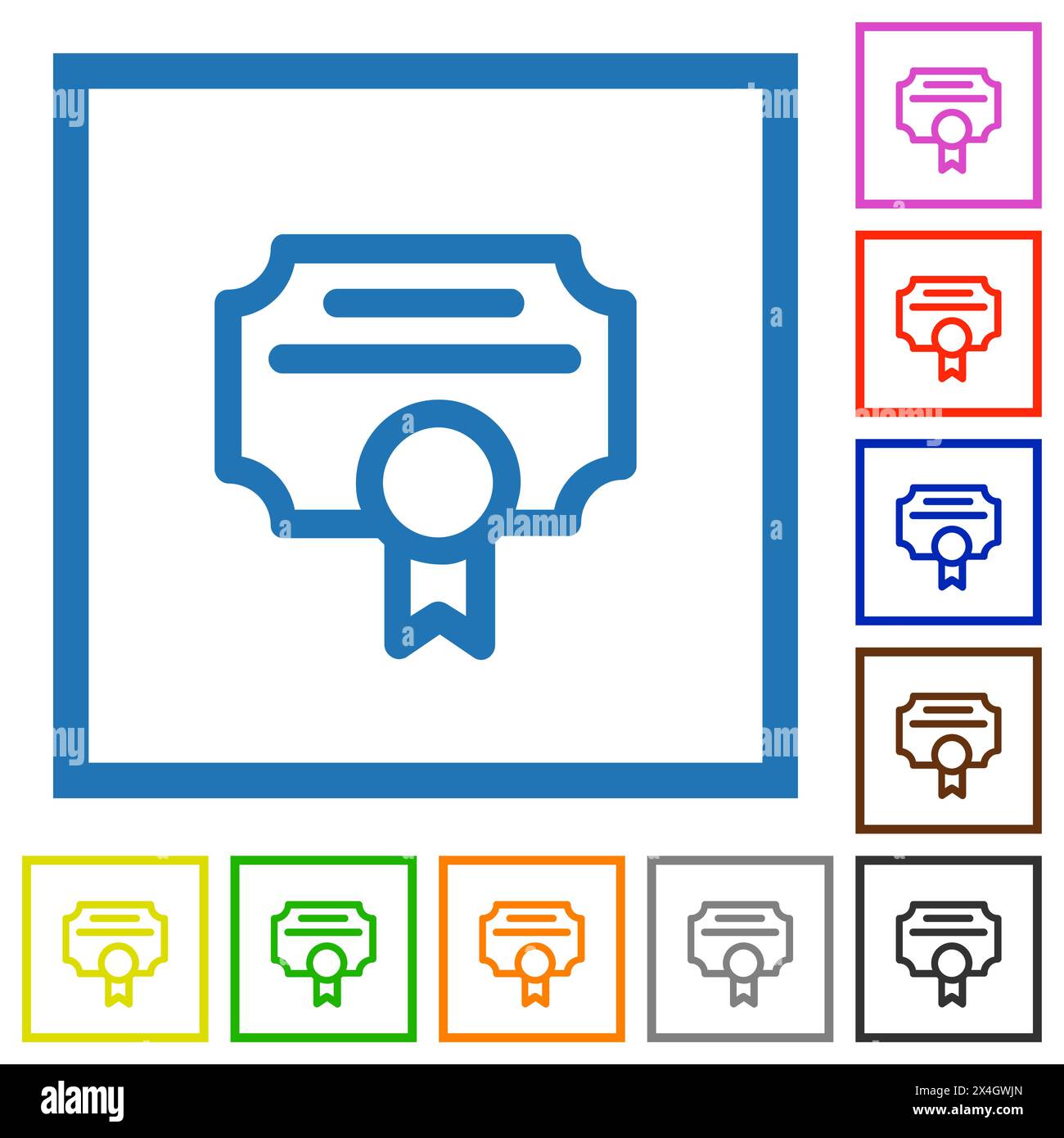 Credential outline flat color icons in square frames on white ...