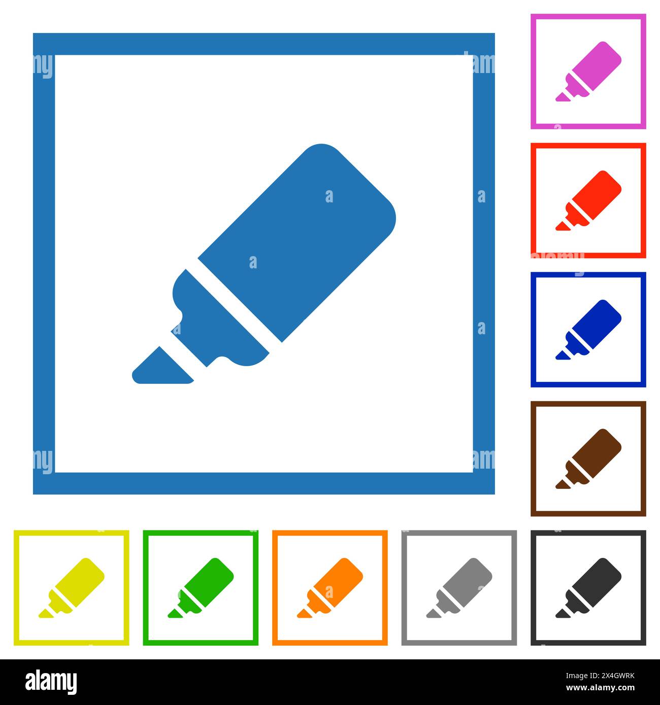 Office marker solid flat color icons in square frames on white ...