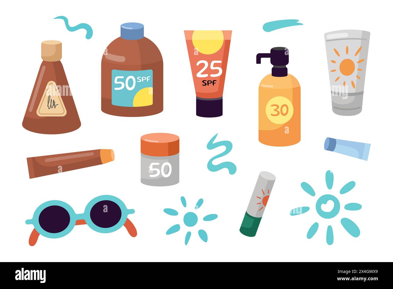 Sun protection, safe suntan products set. Sunscreen bottles, jars ...