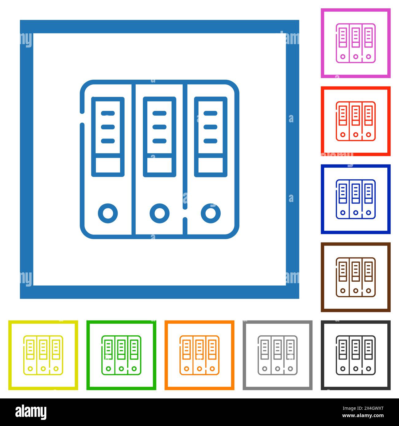 Binders outline flat color icons in square frames on white background Stock Vector Image & Art ...