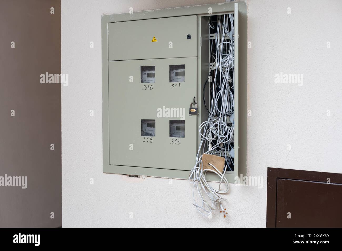 Electric cabinet with Internet and television cables in an apartment ...