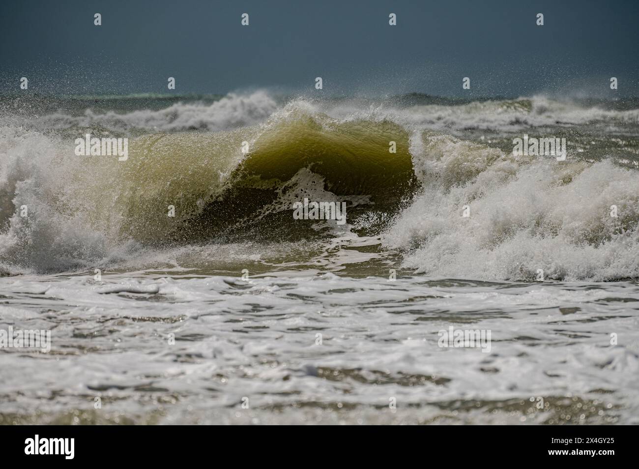 Tyrrhenian Sea, Italy, a stormy spring with foaming waves on a beach ...