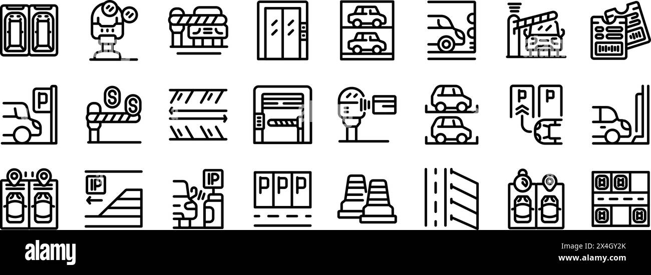 Underground parking lot icons set outline vector. Urban garage. City ...