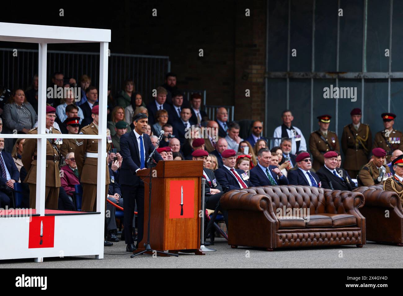 Prime Minister Rishi Sunak gives a speech as he inspects the Passing Out Parade of the Parachute ...