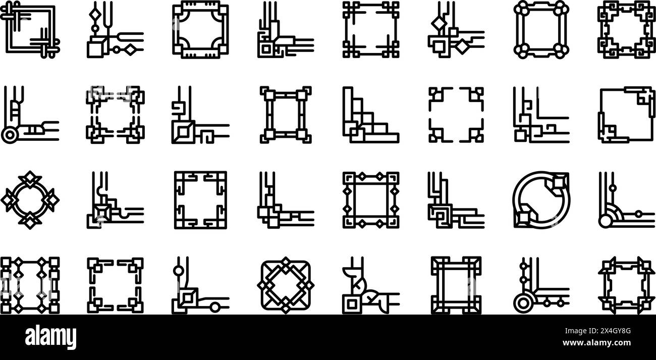 Chinese corner icons set outline vector. Asian divider. Ornamental ...